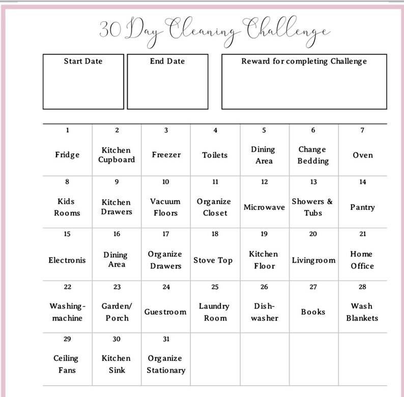 30 Day Cleaning Challenge A5 Planner Insert Home Cleaning Organisation ...