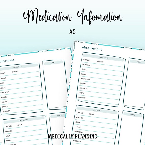 Medication Information A5 Planner Insert | Etsy