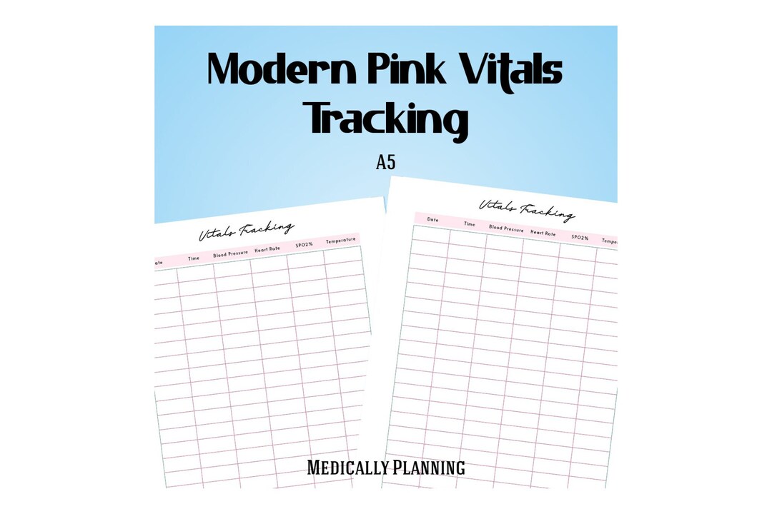 Modern Pink Vital Signs Tracker With Oxygen Saturations A5 Planner ...