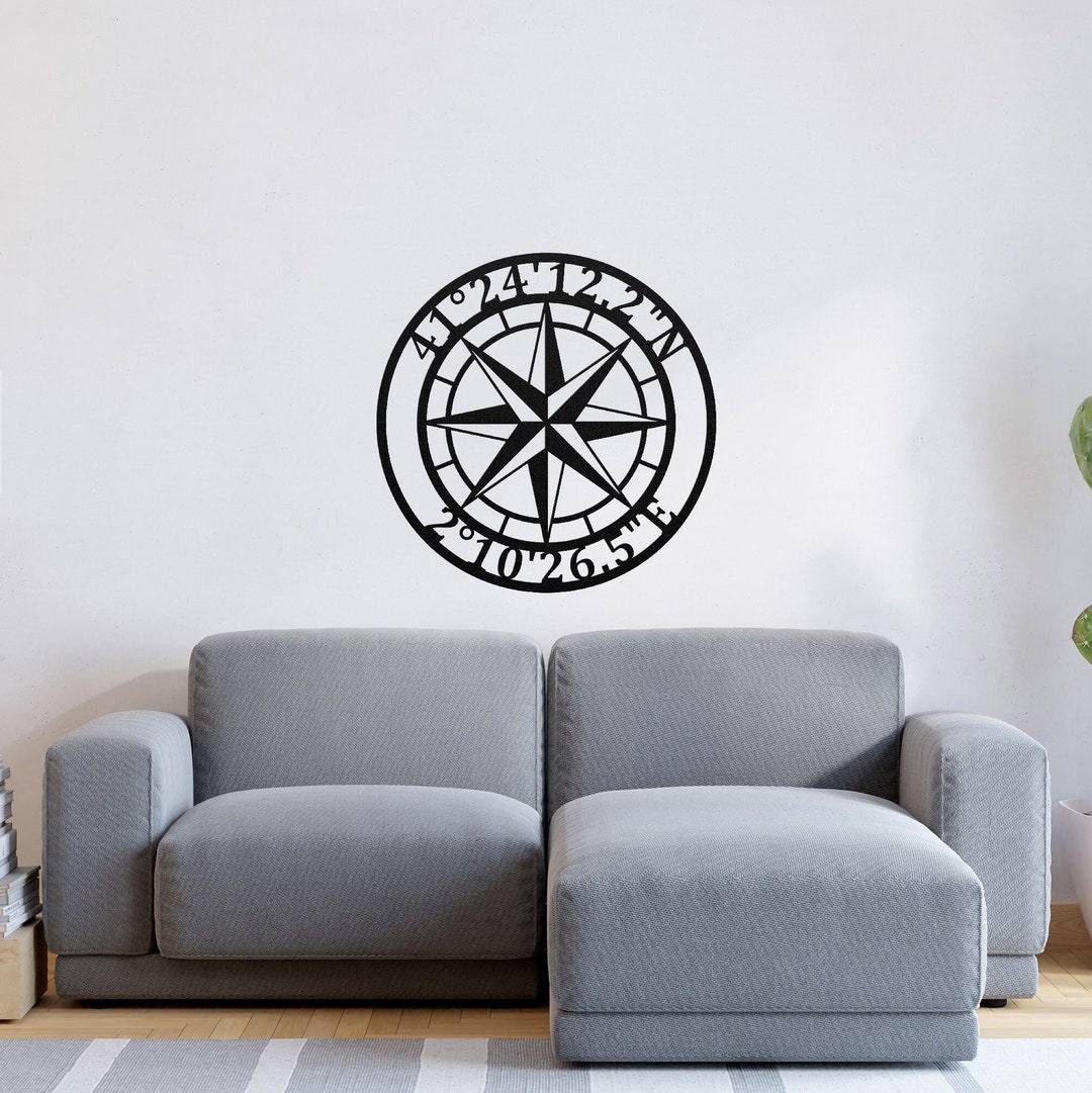 Custom Compass Metal Sign for Home Decor Personalized Coordinates ...