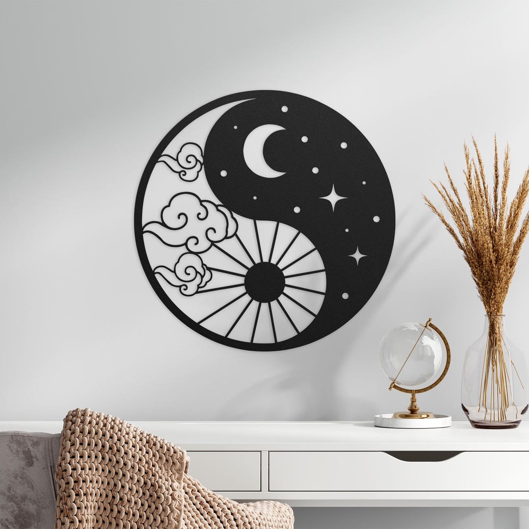 Yin Yang Metal Wall Art | Sun and Moon Steel Sign | Zen Room Decor ...