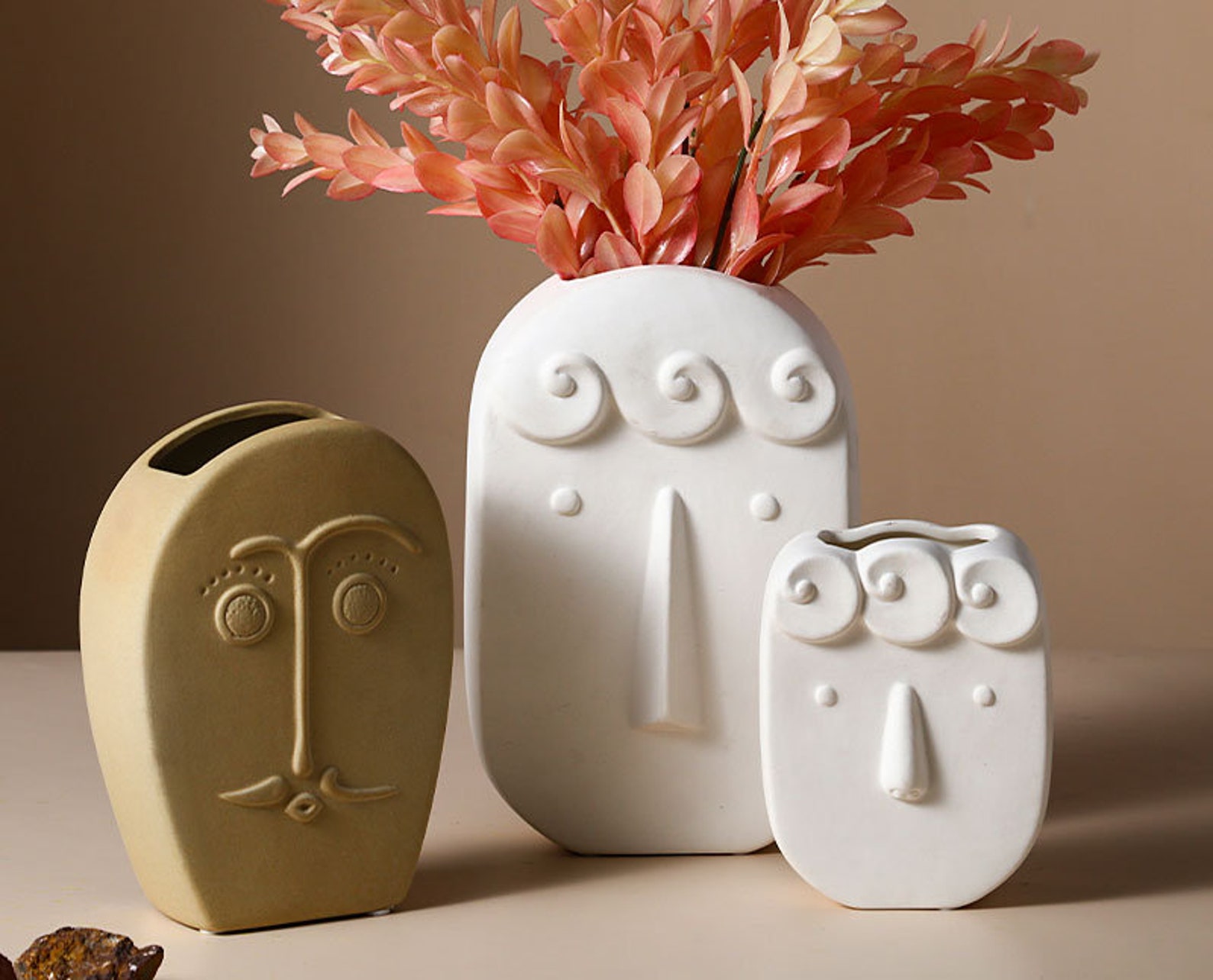 Modern Art Human Face Ceramic Vase Ornaments Living Room Dried - Etsy