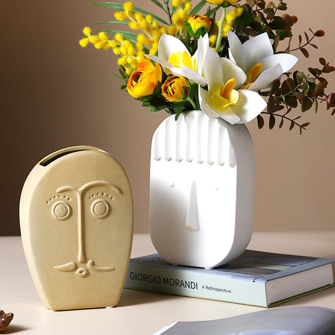 Modern Art Human Face Ceramic Vase Ornaments Living Room Dried - Etsy