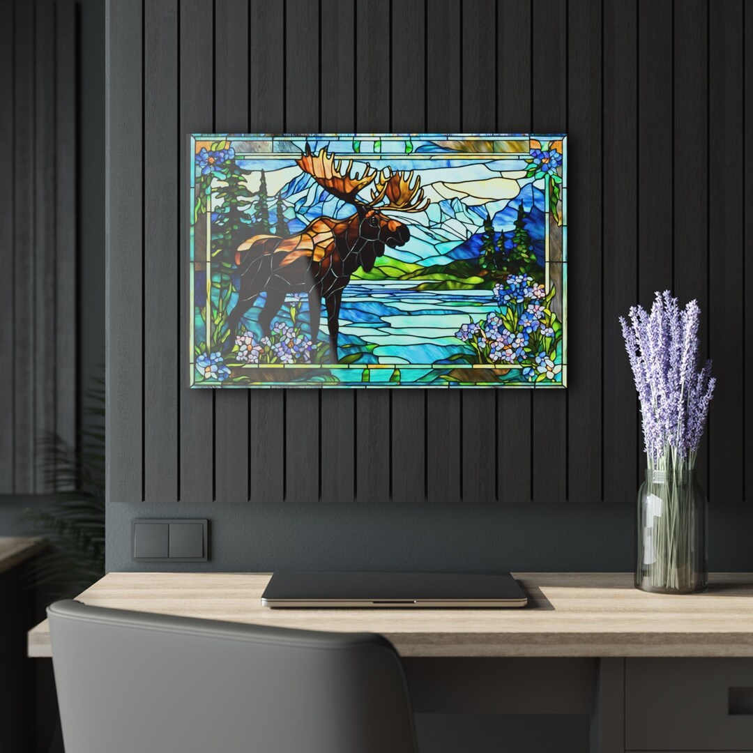 Moose Stained Glass Acrylic Wall Art: Alaskan Landscape Decor - Etsy