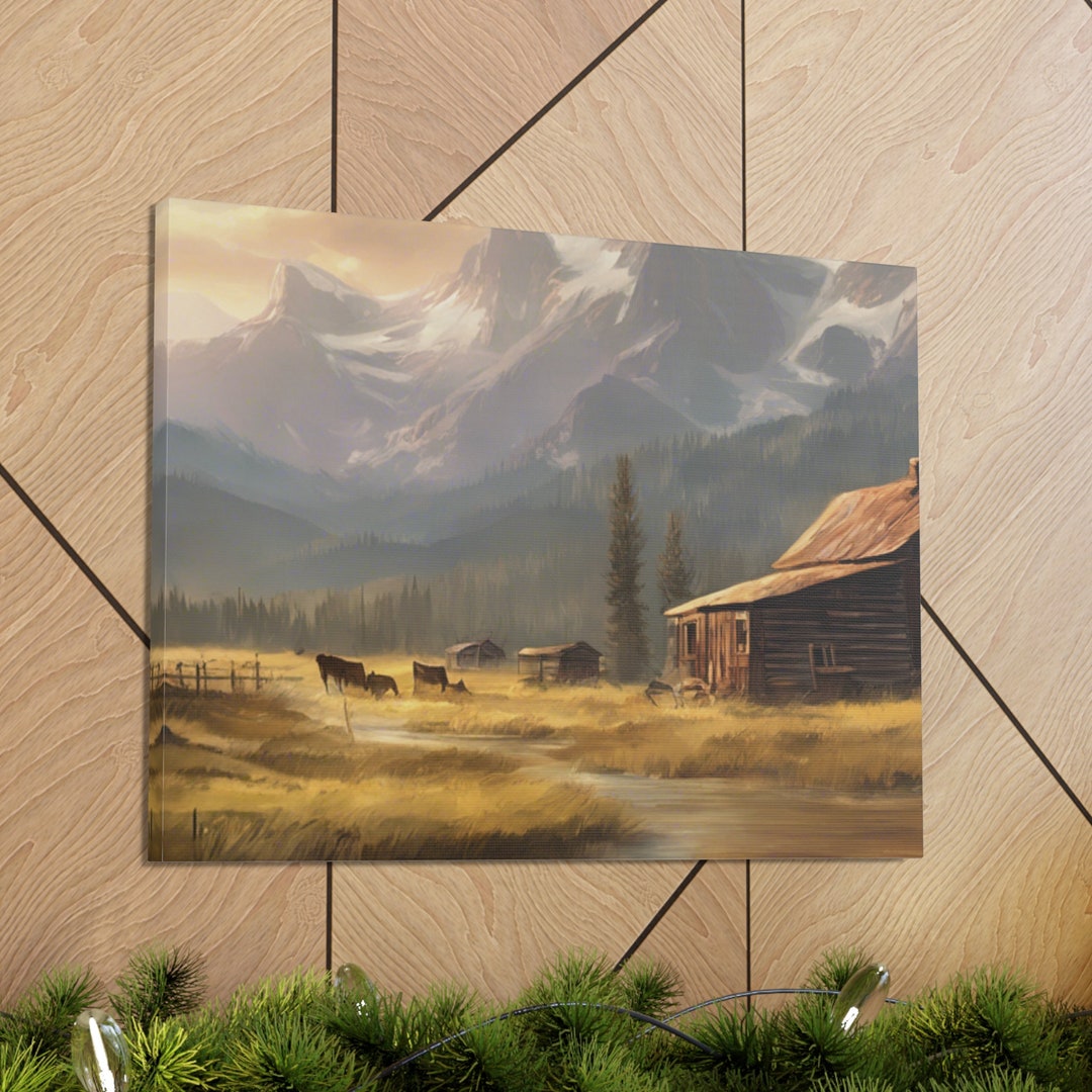 Rustic Frontier Cabin Canvas Print, Western Theme Wall Art, Ideal for ...