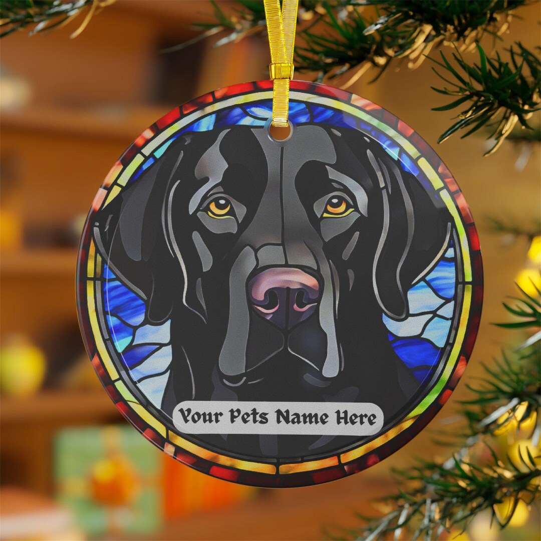Black Lab Glass Ornament: Stained Glass Style, Personalizable Pet Sun ...