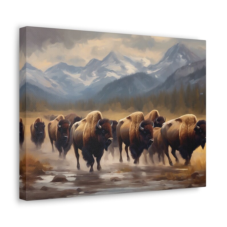 Bison Art Buffalo Stampede Canvas Print Western Style Home Decor ...