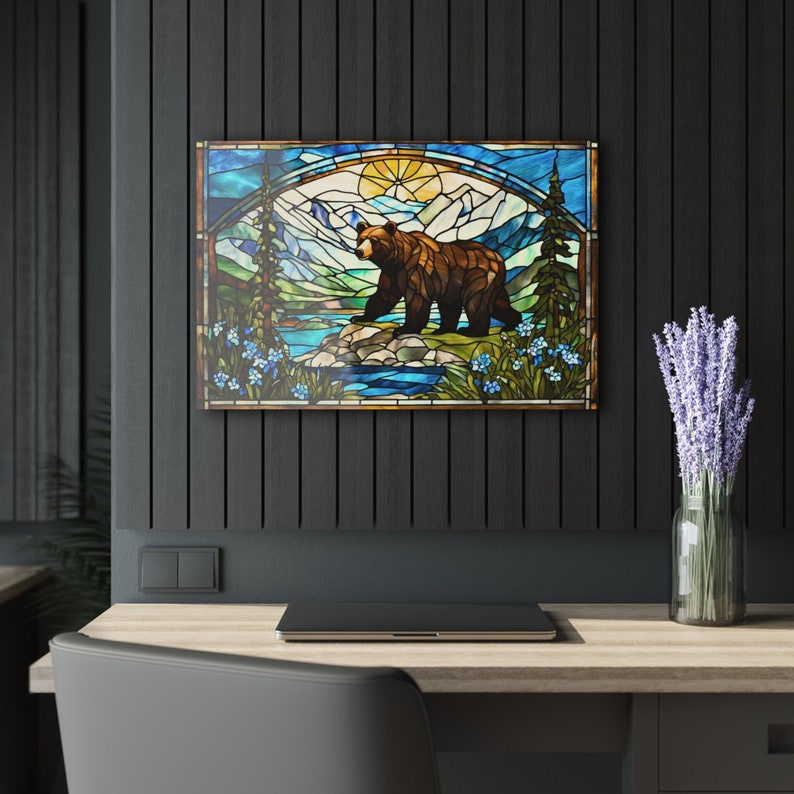 Alaska Stained Glass Grizzly Bear Acrylic Print National Park Wall Art ...