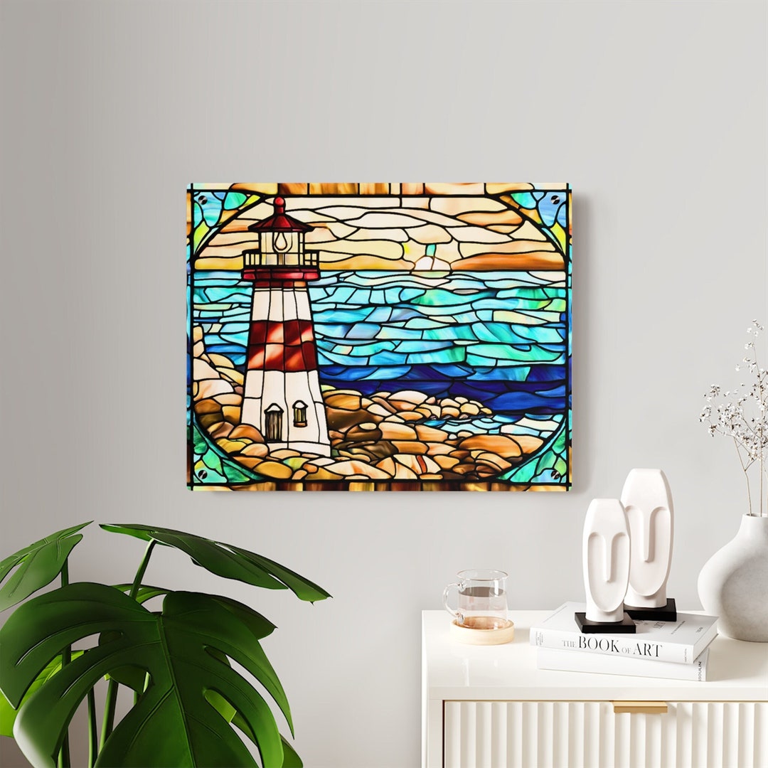 Sunset Ocean Art Lighthouse Acrylic Print Stained Glass Nautical Decor ...