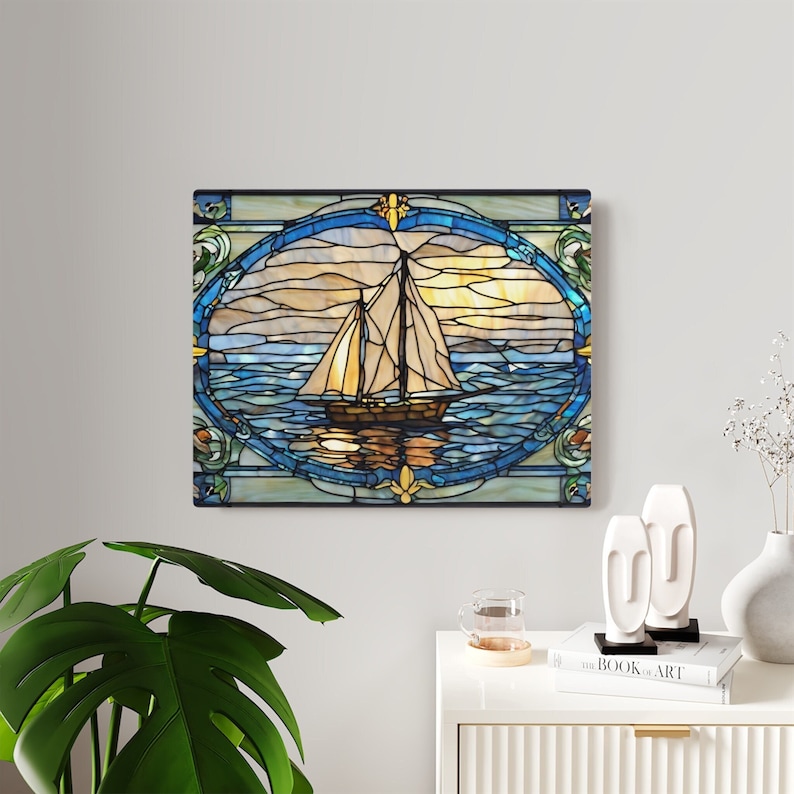 Stained Glass Sailboat Acrylic Print: Nautical Coastal Wall Art - Etsy