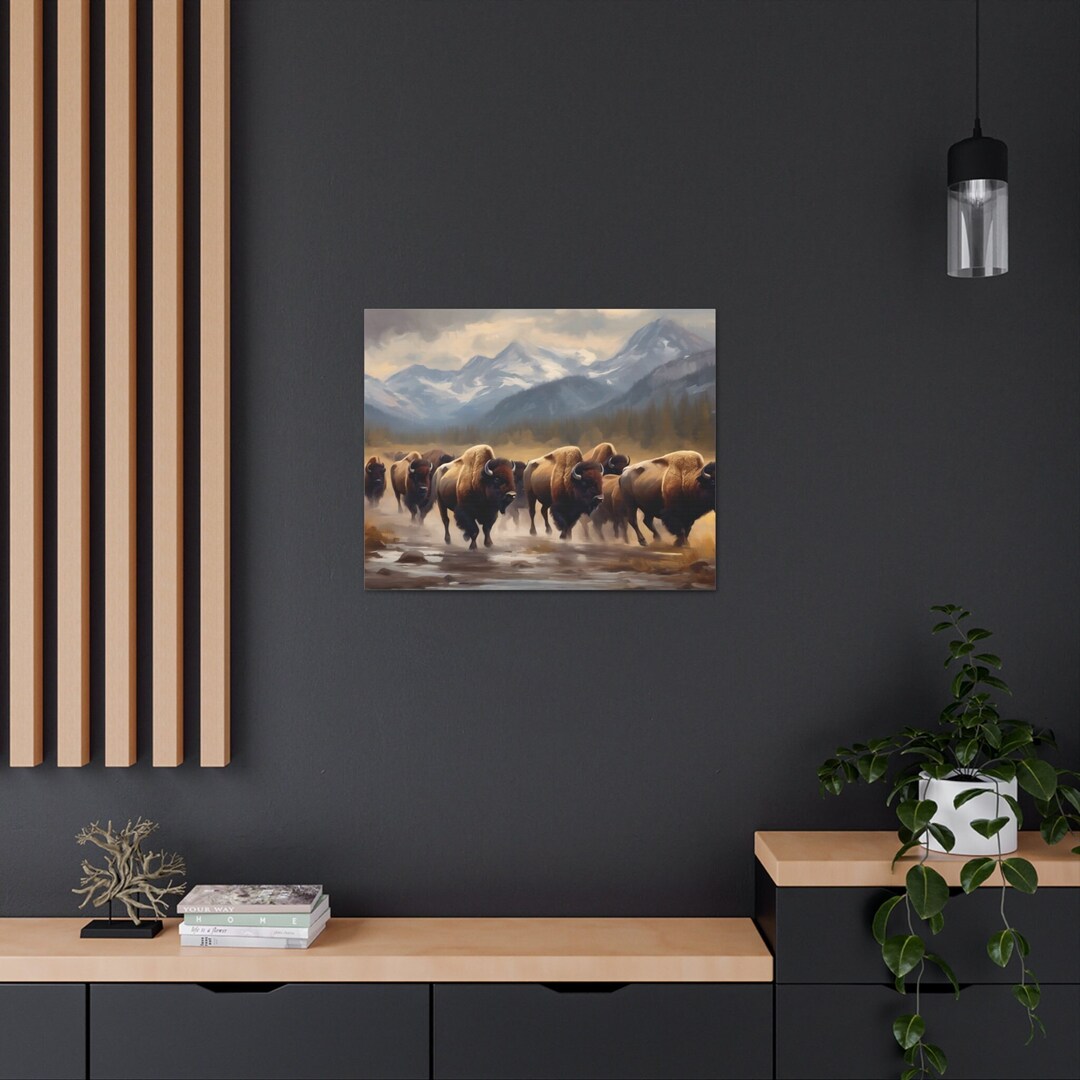 Bison Art Buffalo Stampede Canvas Print Western Style Home Decor ...