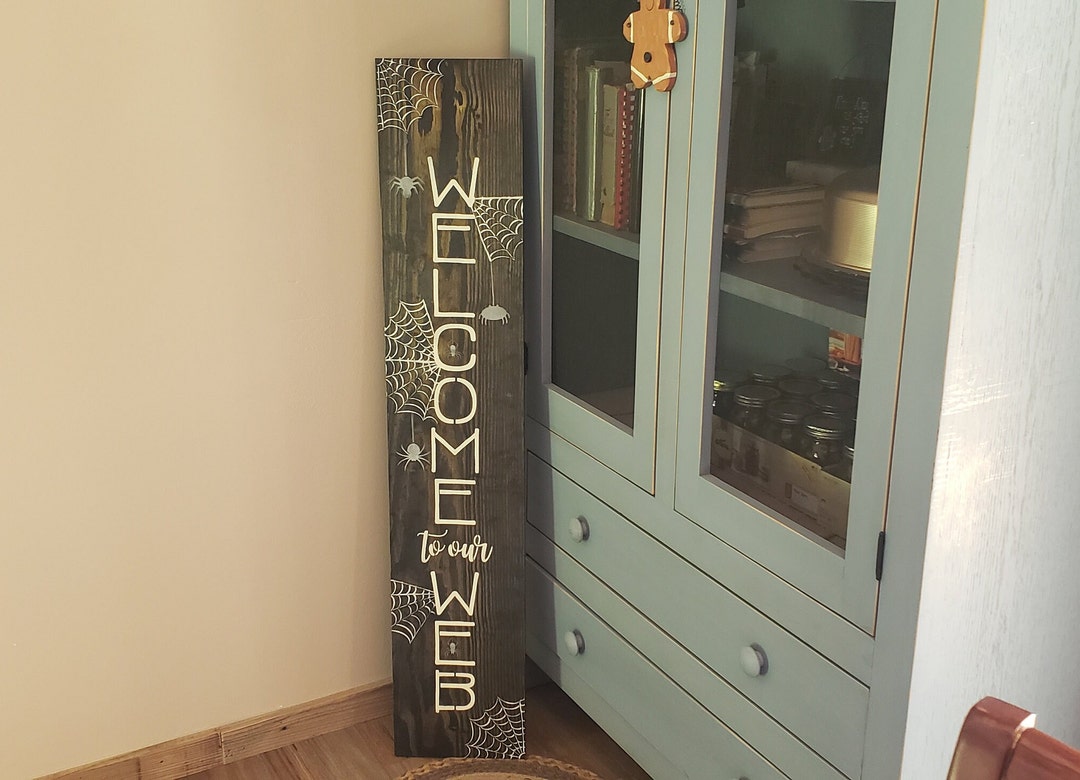 Welcome to Our Web Seasonal Halloween Wood Door Sign Vertical Porch ...
