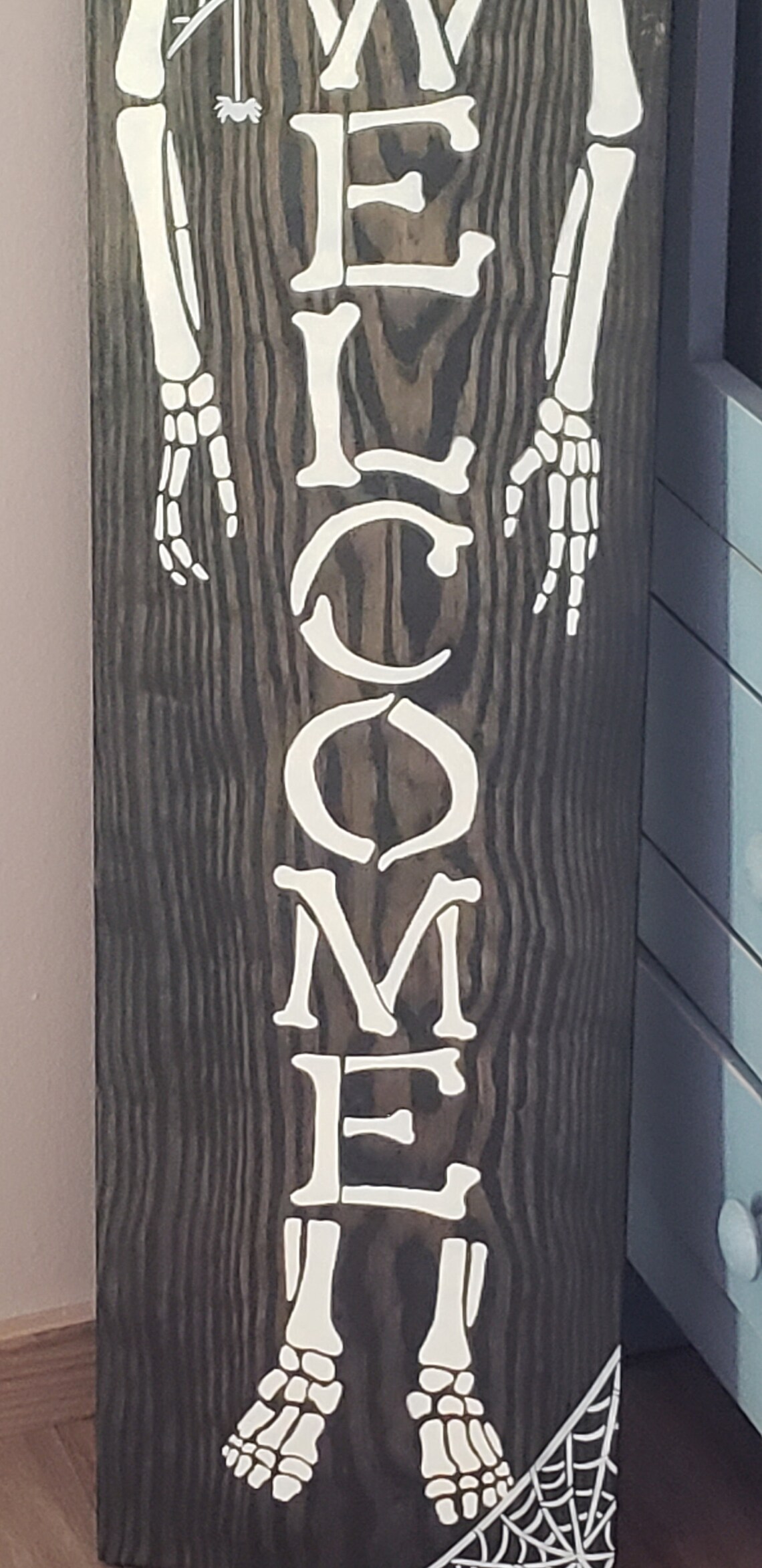 Welcome Skeleton Seasonal Halloween Wood Door Sign Vertical Porch ...