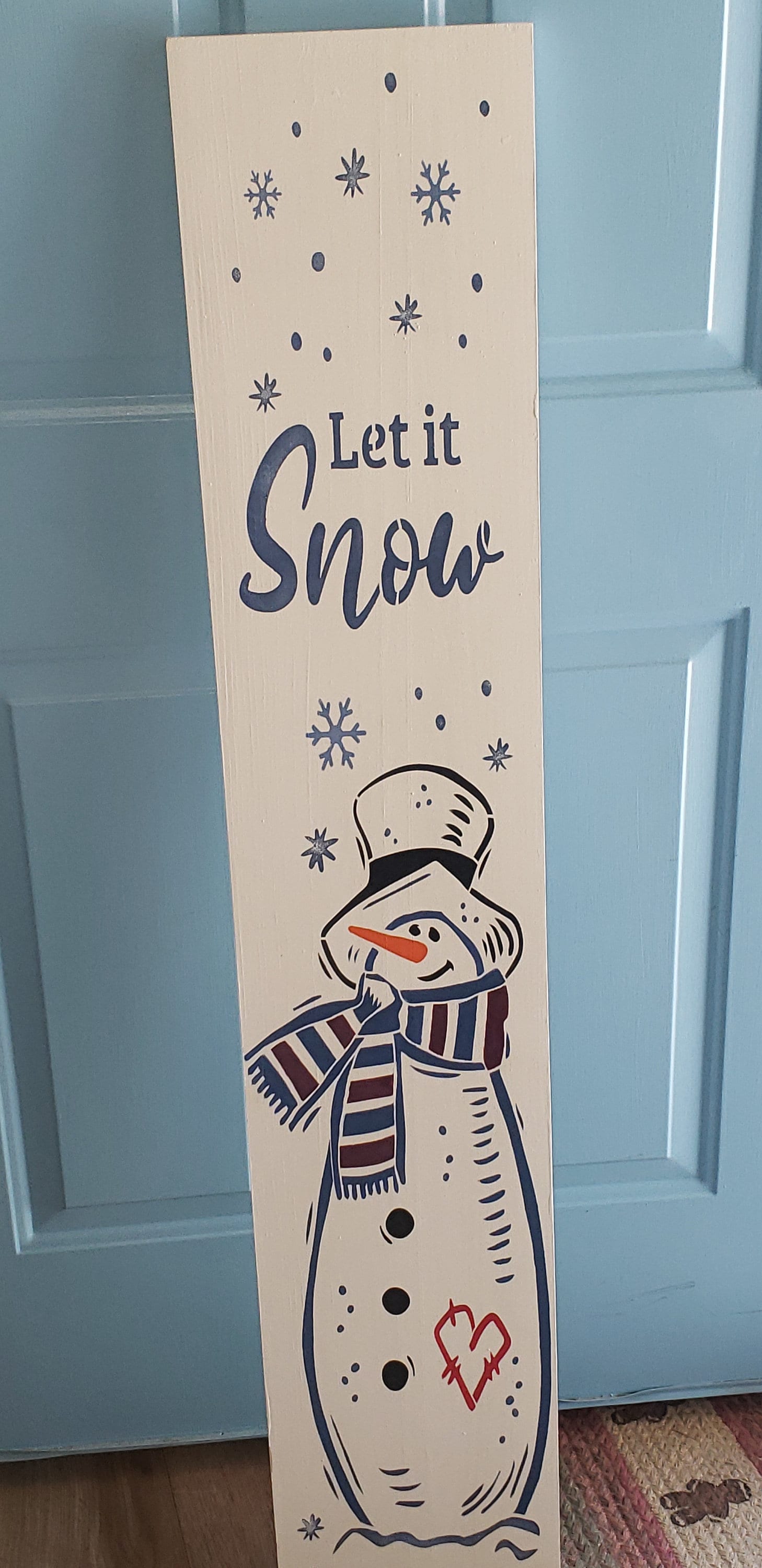 Hello Winter Let It Snow Welcome Seasonal Snowman Wood Door Sign ...
