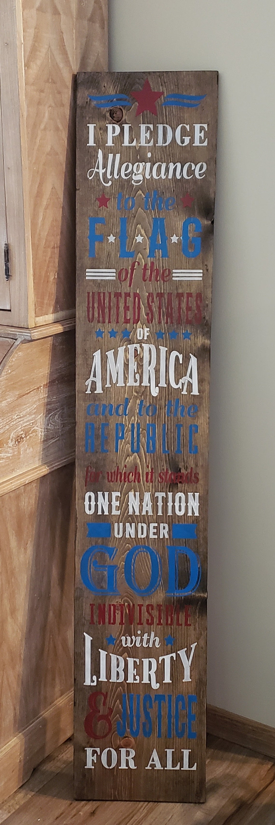 July 4th Independence Day Pledge of Allegiance Welcome Wood Door Sign ...