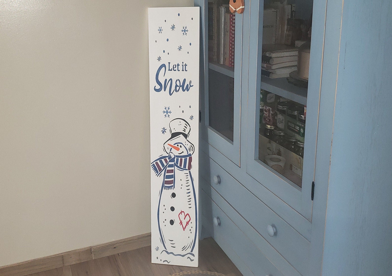Hello Winter Let It Snow Welcome Seasonal Snowman Wood Door Sign ...