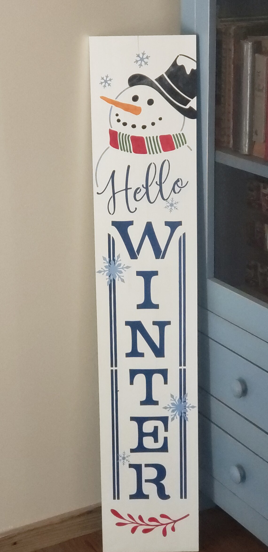 Hello Winter Welcome Seasonal Snowman Wood Door Sign Vertical Porch ...