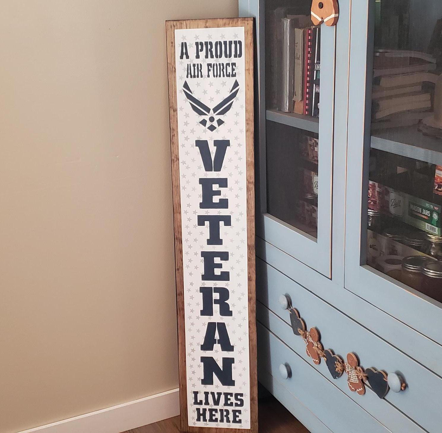 Welcome Veteran Military Patriotic Vertical Wood Door Sign Porch Leaner ...