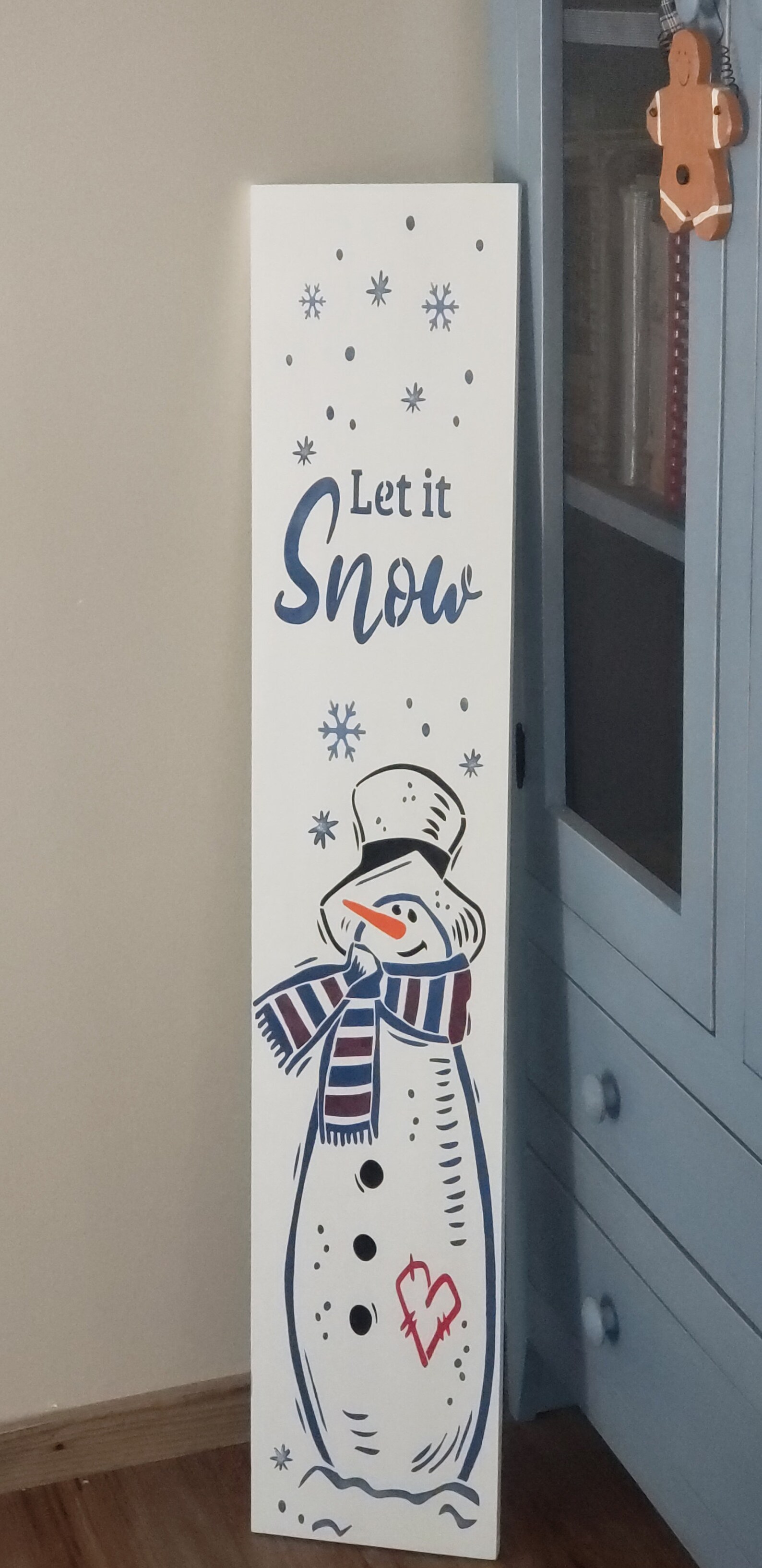 Hello Winter Let It Snow Welcome Seasonal Snowman Wood Door Sign ...
