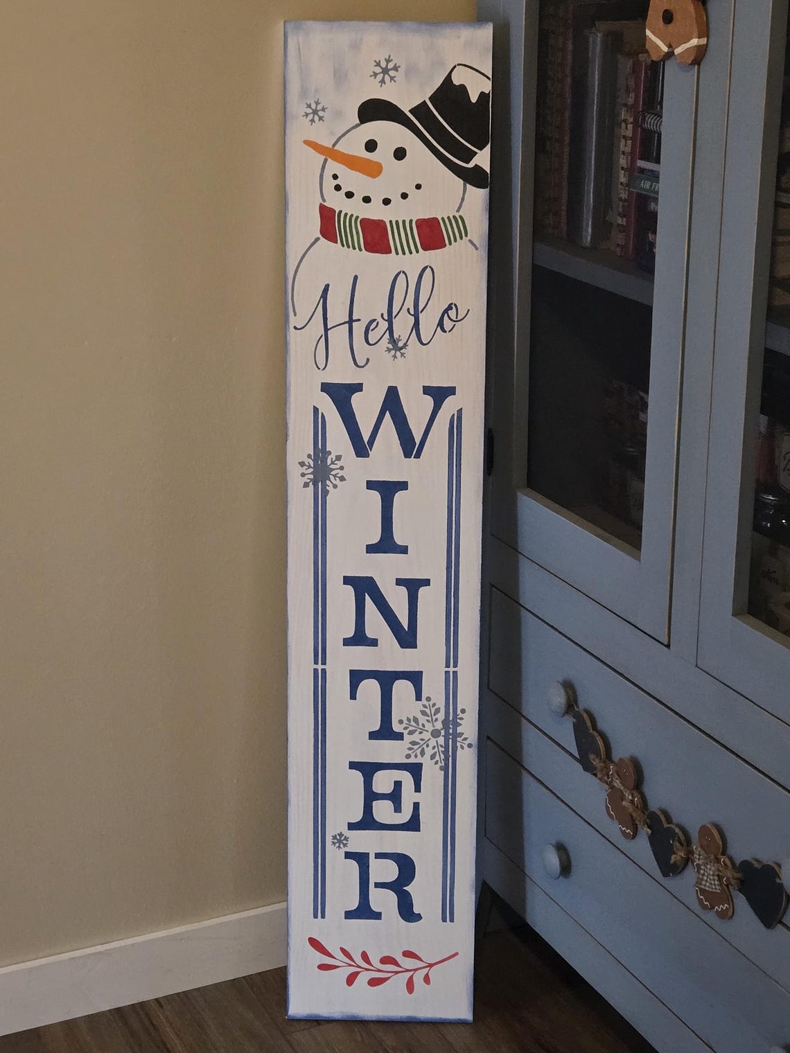 Hello Winter Welcome Seasonal Snowman Wood Door Sign Vertical Porch ...