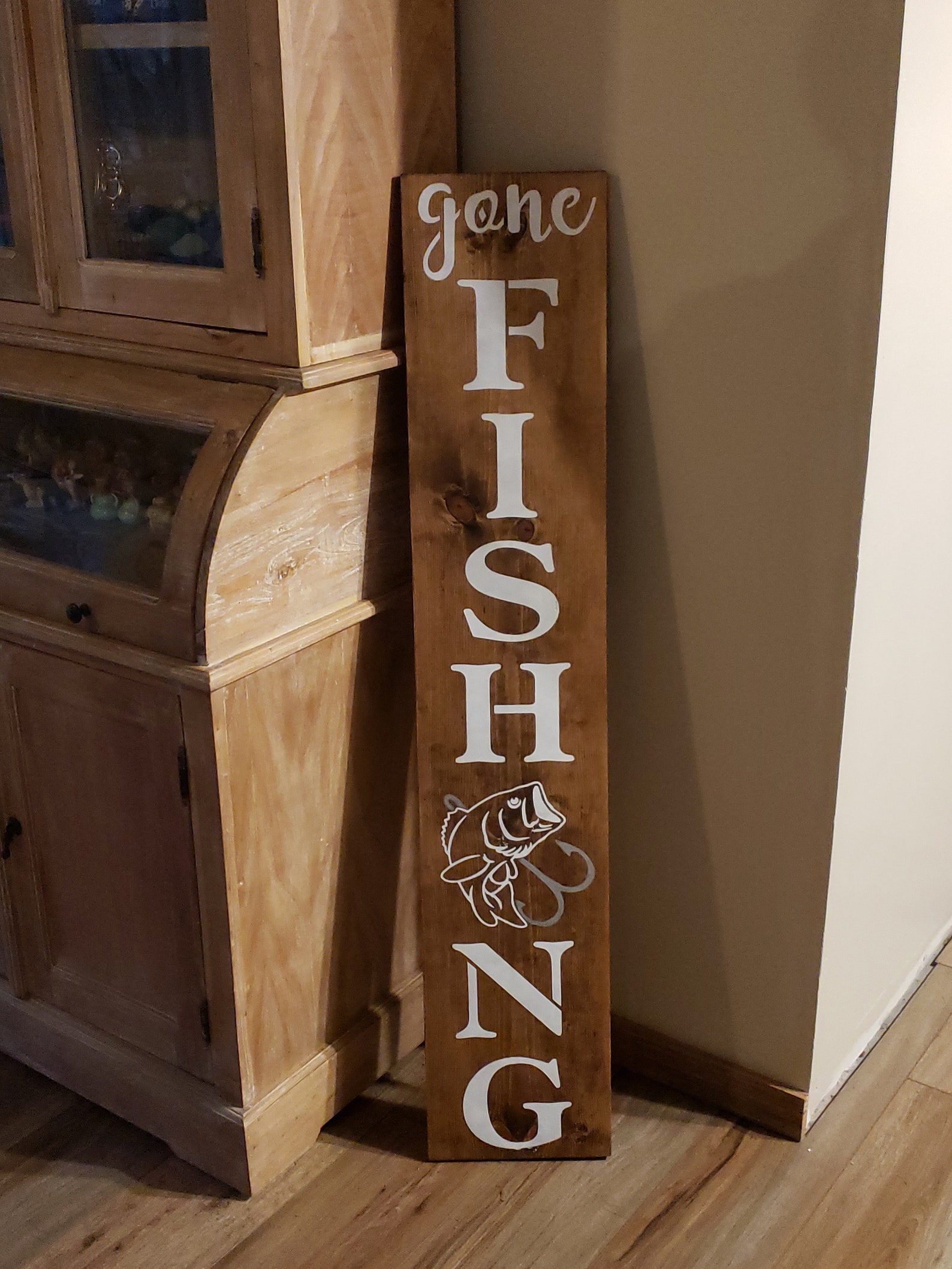 Gone Fishing Spring Summer Welcome Wood Door Sign Vertical Porch Leaner ...
