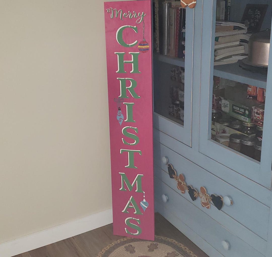 Welcome Winter Pink Christmas Holiday Vertical Wood Door Sign Porch ...