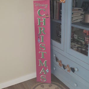 Welcome Winter Pink Christmas Holiday Vertical Wood Door Sign Porch ...