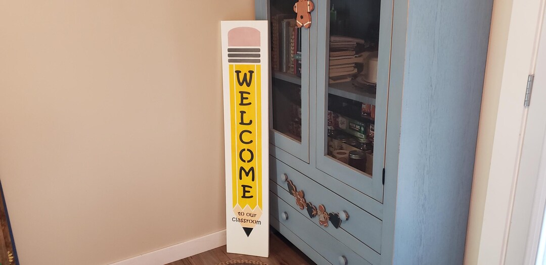 Welcome Classroom Wood Door Sign Vertical Porch Leaner - Etsy