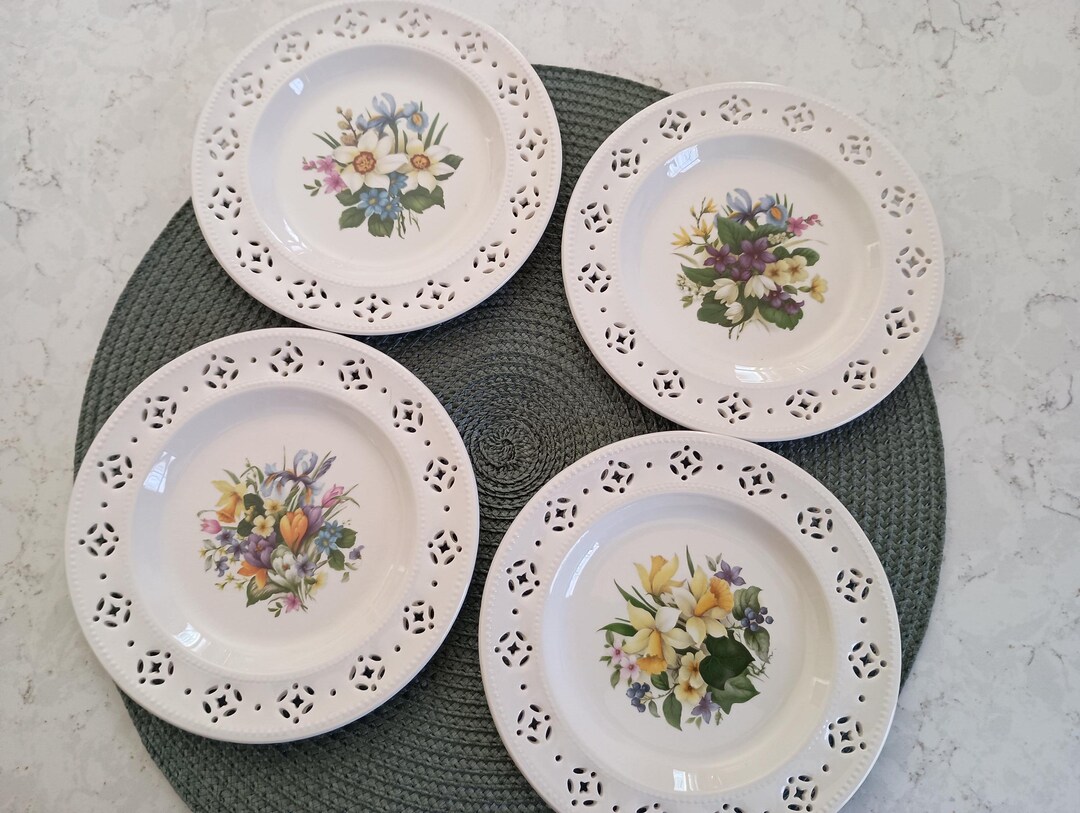 Set of 4 Authentic Vintage Leedsware Pierced Creamware Plates - Etsy