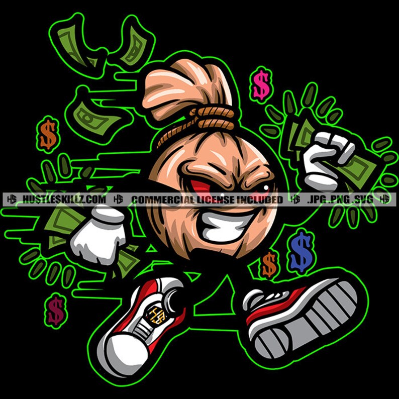 Money Bag Sneakers Dropping Dollar Signs Bills Cash Money - Etsy