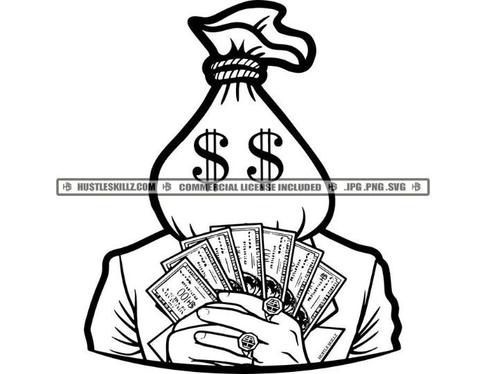 Money Bank Bag Holding Cash Money Dollar Bills Grind Man Hands Wealth ...