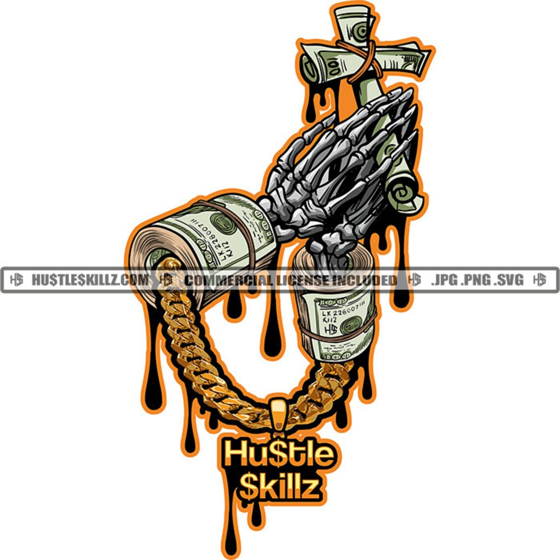 Skull Hands Holding Money Cross Gold Chain Dinero Dollar Grind - Etsy