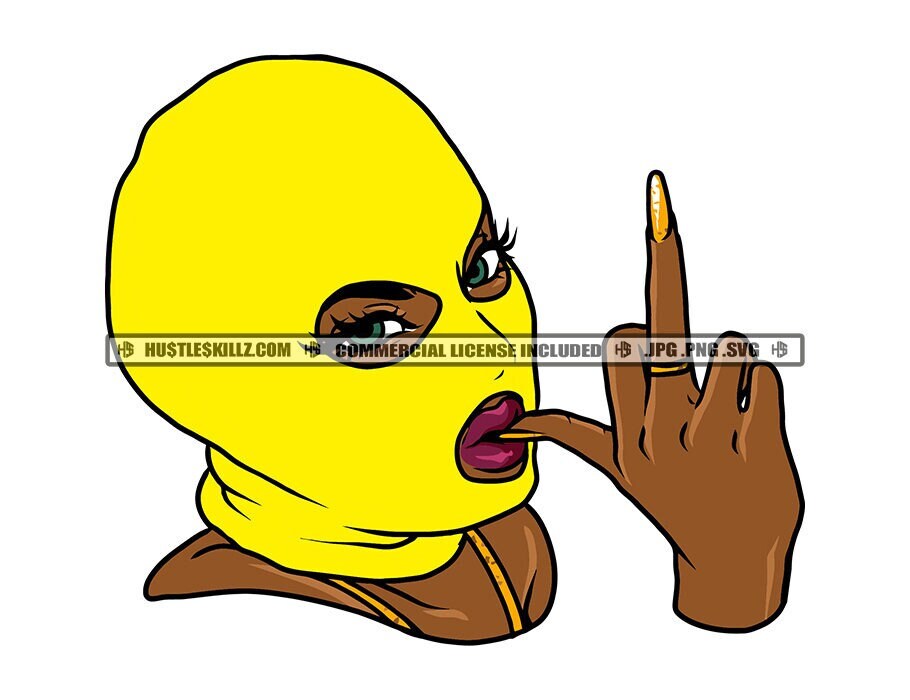 Gangster Pretty Woman Yellow Ski Mask Middle Finger Gangsta - Etsy