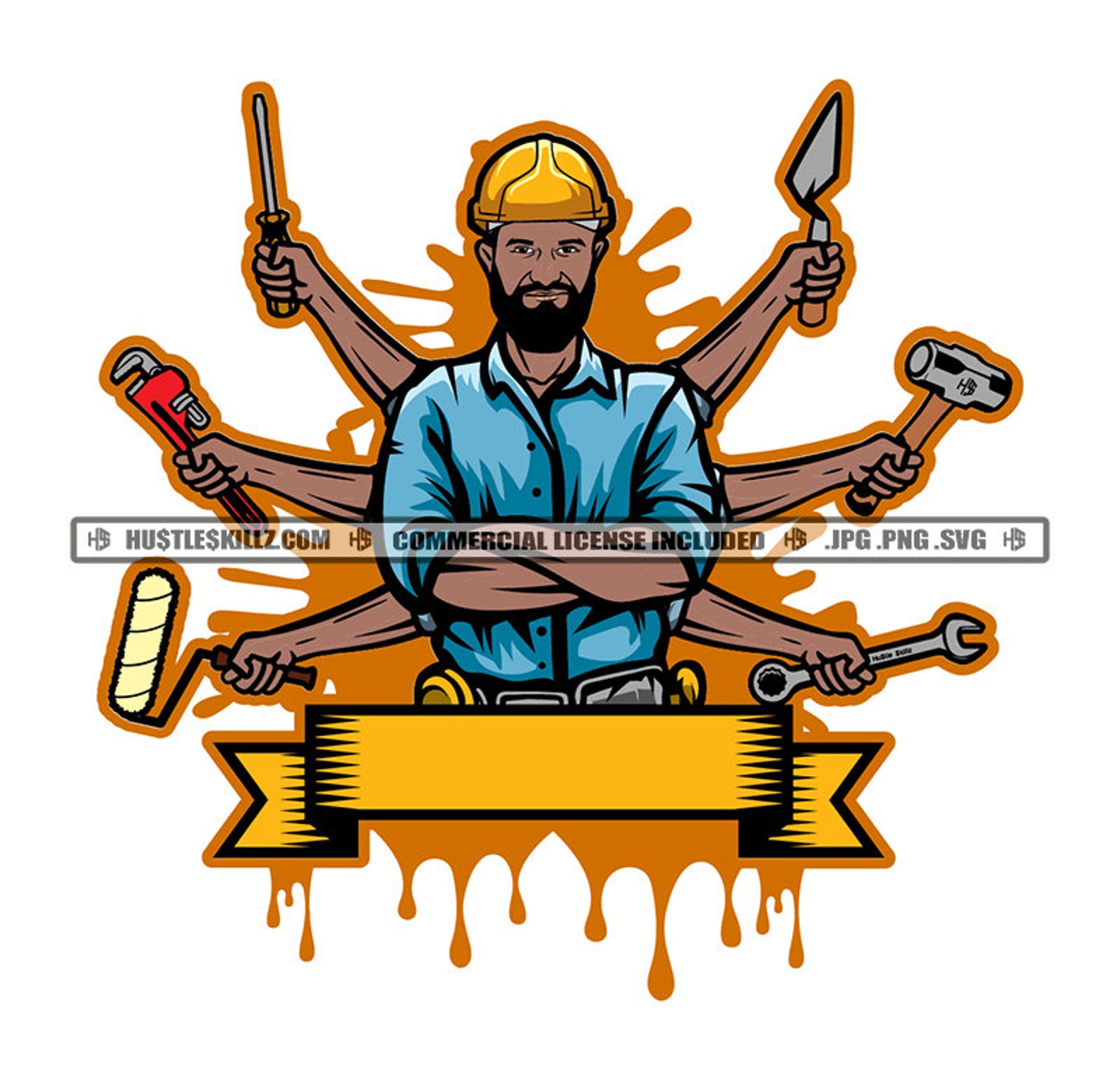 Black Handyman Logo Construction Man Work Tools Workman Mechanic Grind ...