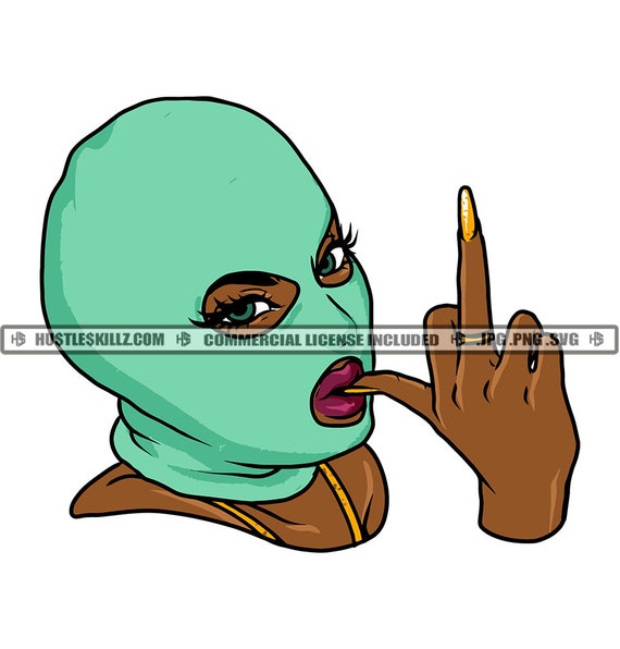 Gangster Pretty Woman Green Ski Mask Middle Finger Gangsta - Etsy