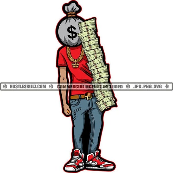 Bank Money Bag Head Young Man Stacks Svg - Etsy
