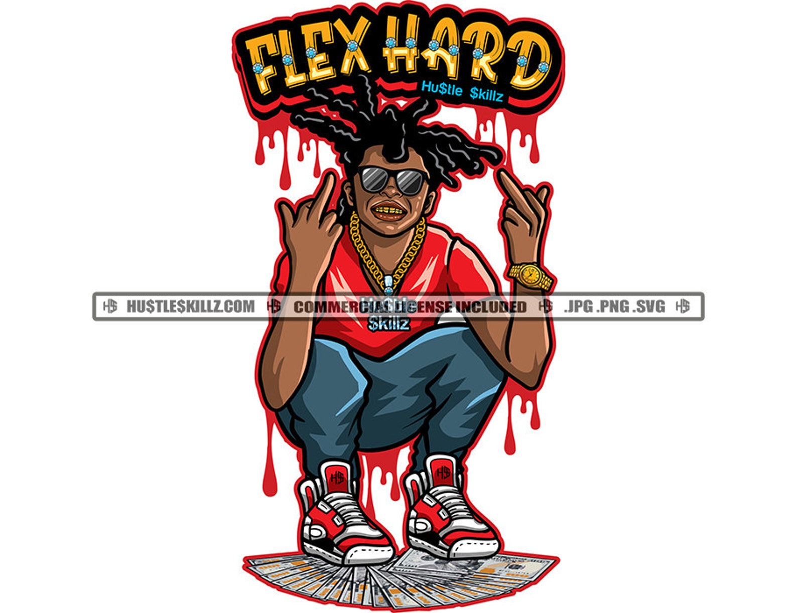 Dripping Gangster Black Man Locs Middle Finger Money Cash Flex - Etsy