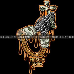 Skull Hands Holding Money Cross Gold Chain Dinero Dollar Grind Hustler ...