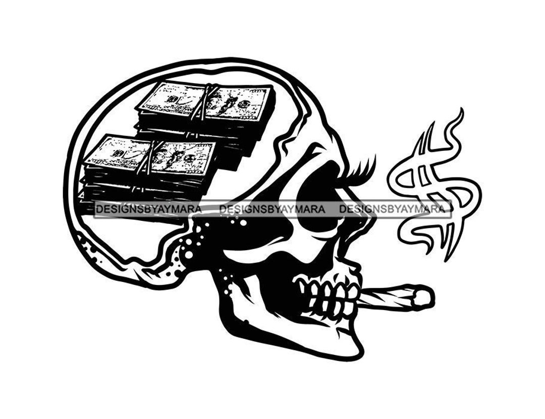 Female Woman Skull Head Money Cash Brain Bank Hustler Squeleton Smoking ...