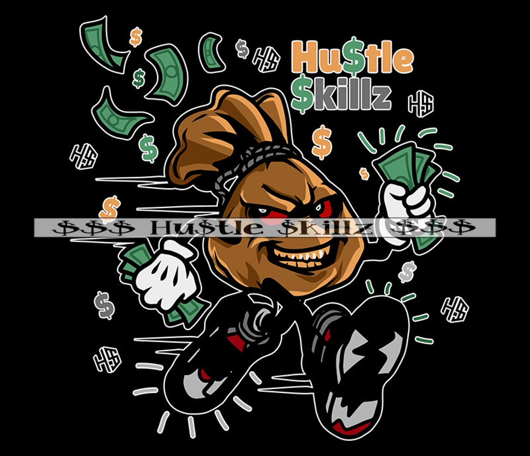 Money Bag Running Holding Cash Sign Hustle Hustle Skills Hustling ...