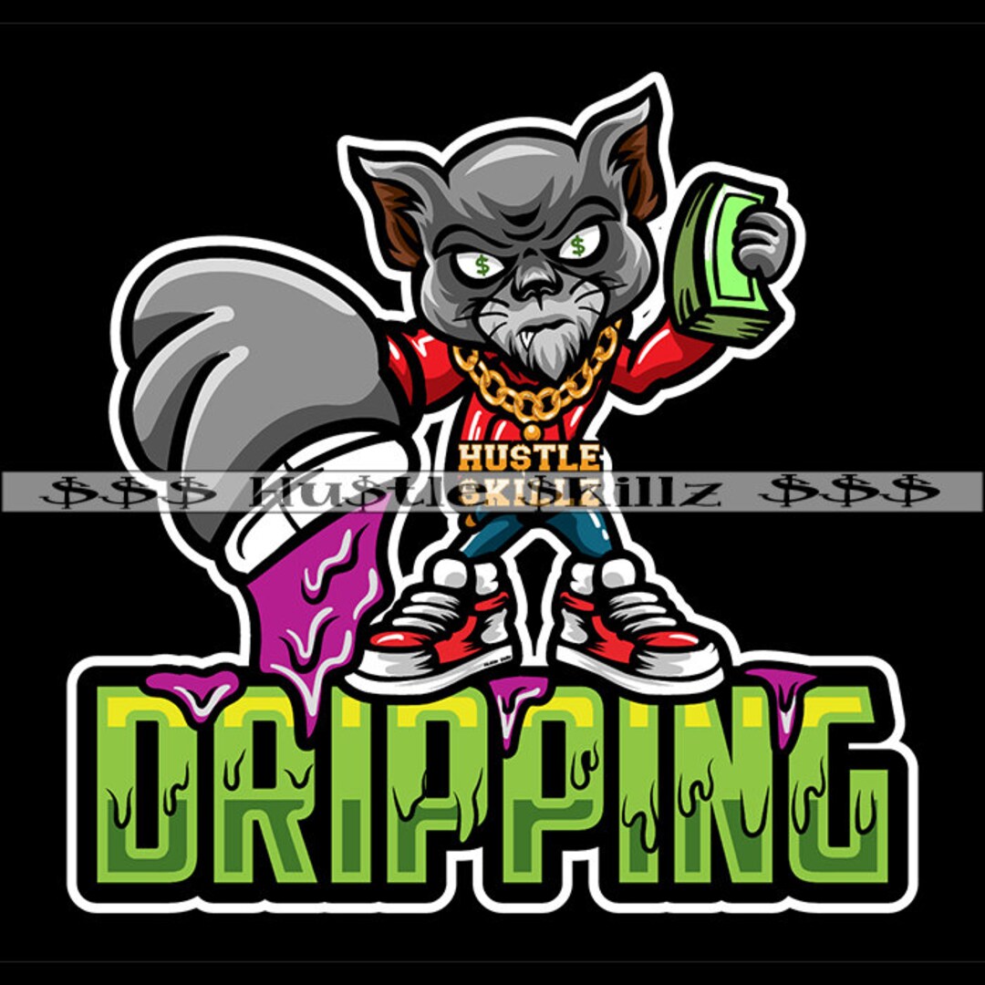Dripping Gangster Cat Holding Money Stacks Purple Drink Grinding Grind ...