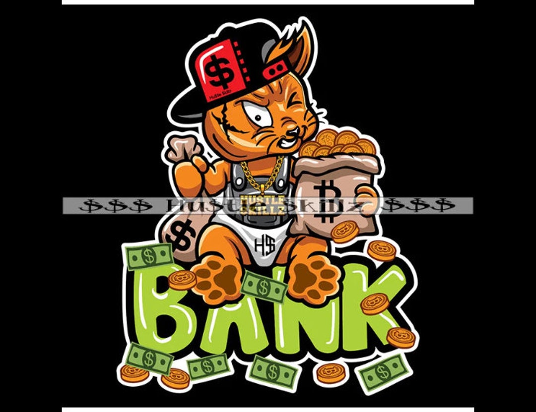 Gangster Baby Cat Holding Money Bags Coins Cash Scarface Stocks Grind ...