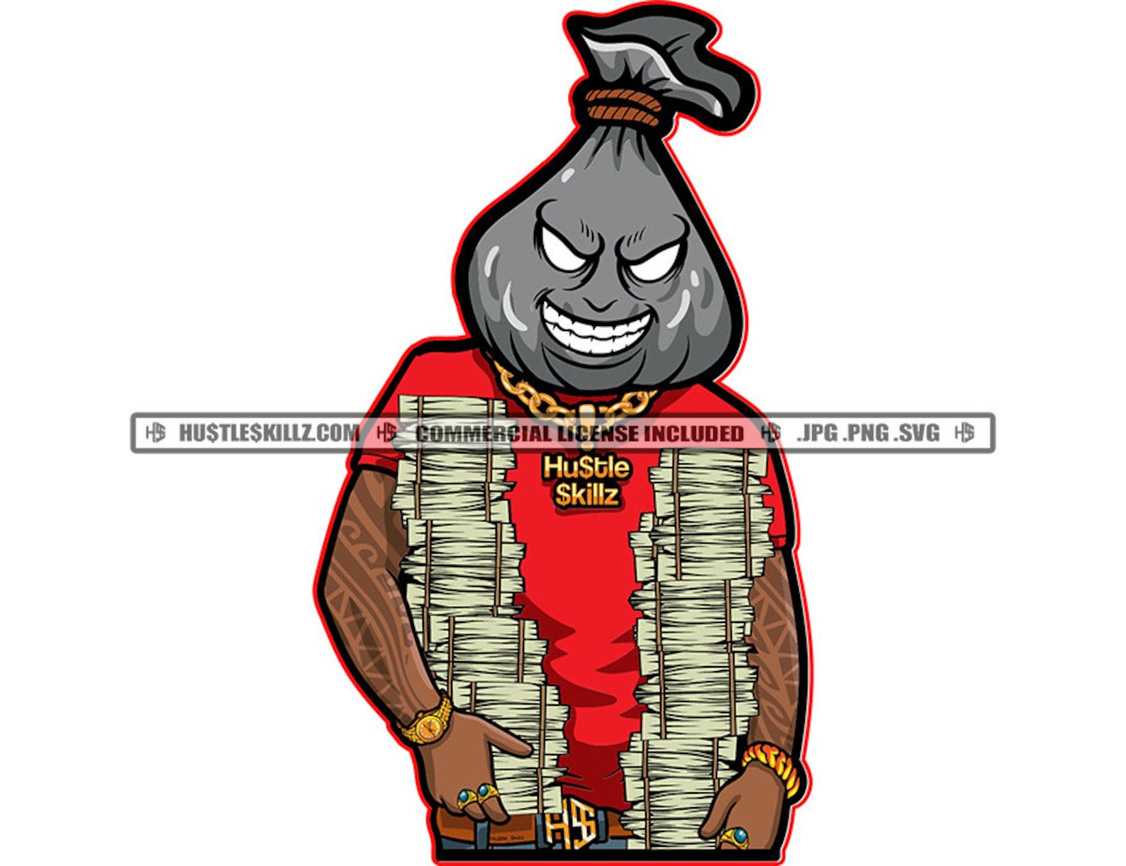 Gangster Money Bag Man Head Money Stacks Evil Smile Dollar No - Etsy