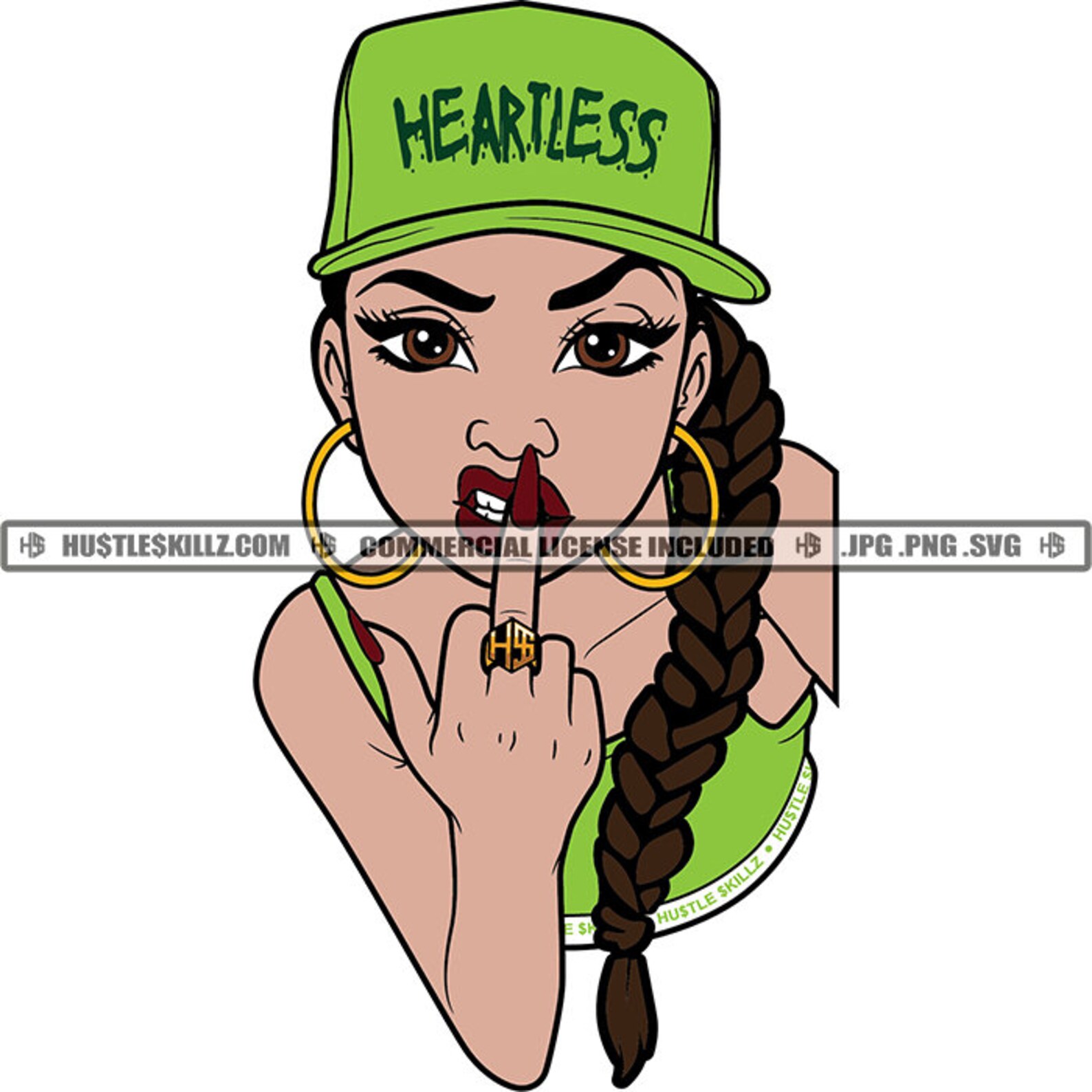 Heartless Lola Middle Finger Long Braids Dope Street Girl - Etsy