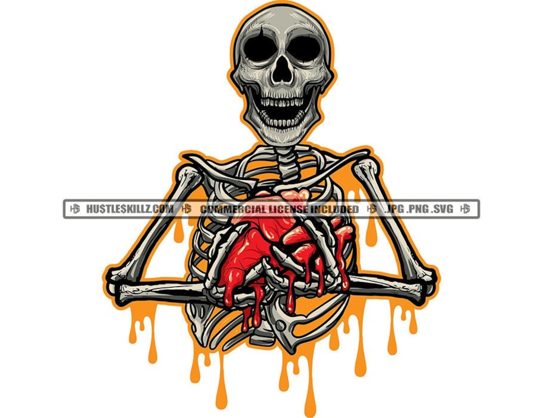 Dripping Skull Holding Heart Bleeding Blood Skeleton Bones Death Smile ...