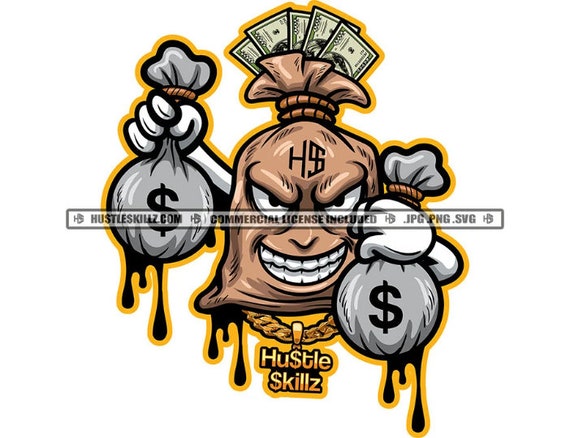 Money Bag Carrying Cash Bags Dripping Dinero Dollar Evil Smile - Etsy