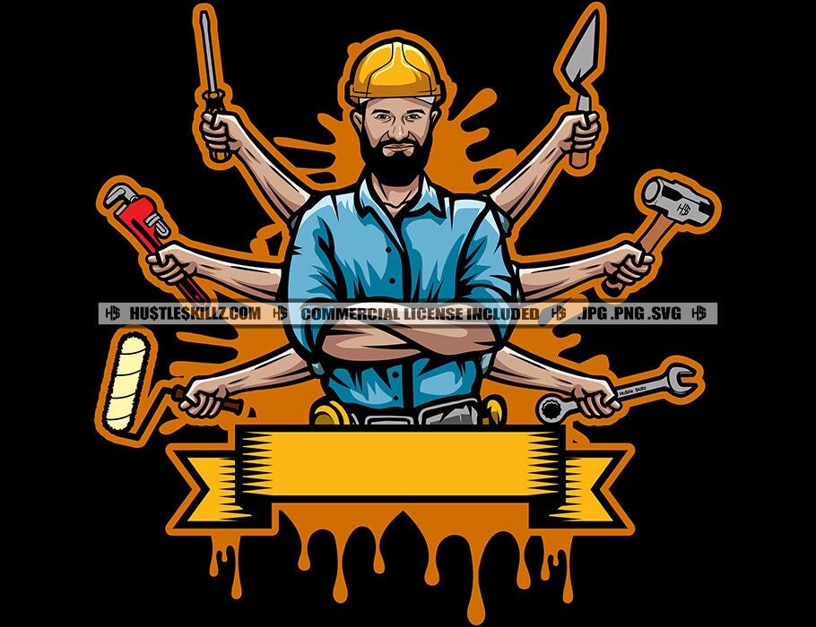 Handyman Construction Man Logo Work Tools Ribbon Business - Etsy