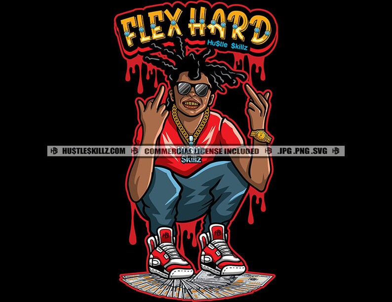 Dripping Gangster Black Man Locs Middle Finger Money Cash Flex Hard ...