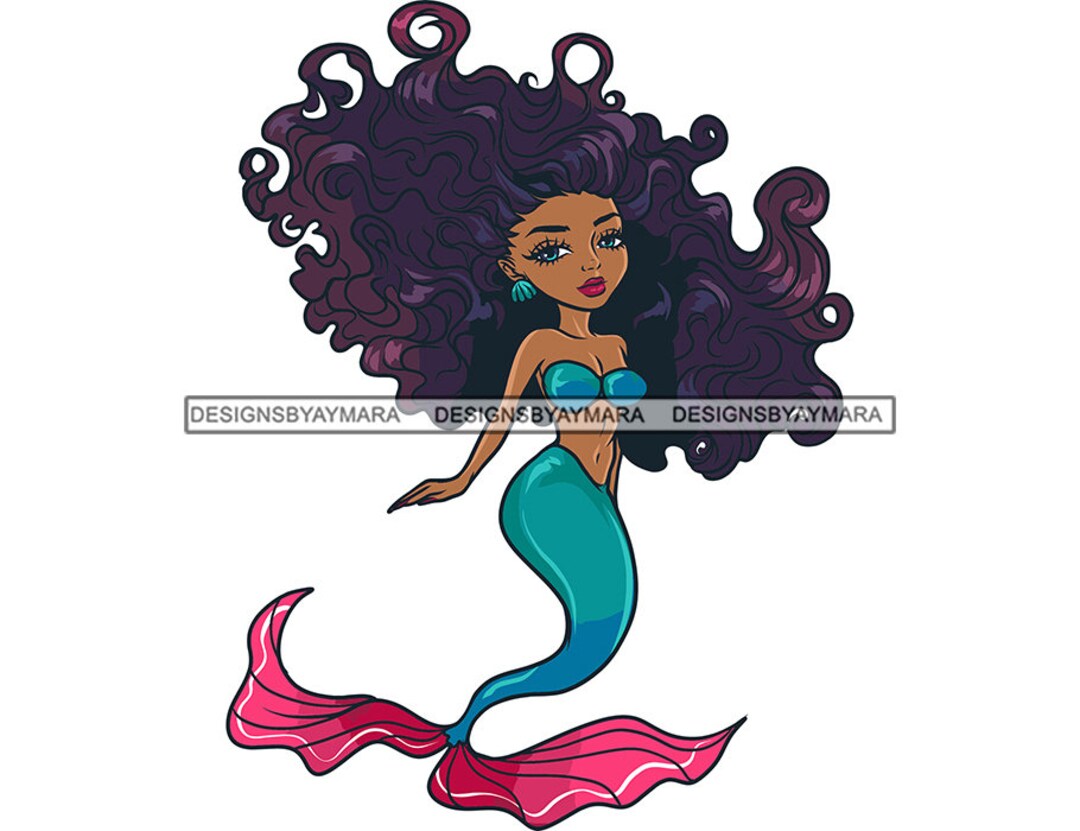 Mermaid Cute Girl Long Wavy Hair Ocean Fairytail Fairy Fantasy Cartoon ...