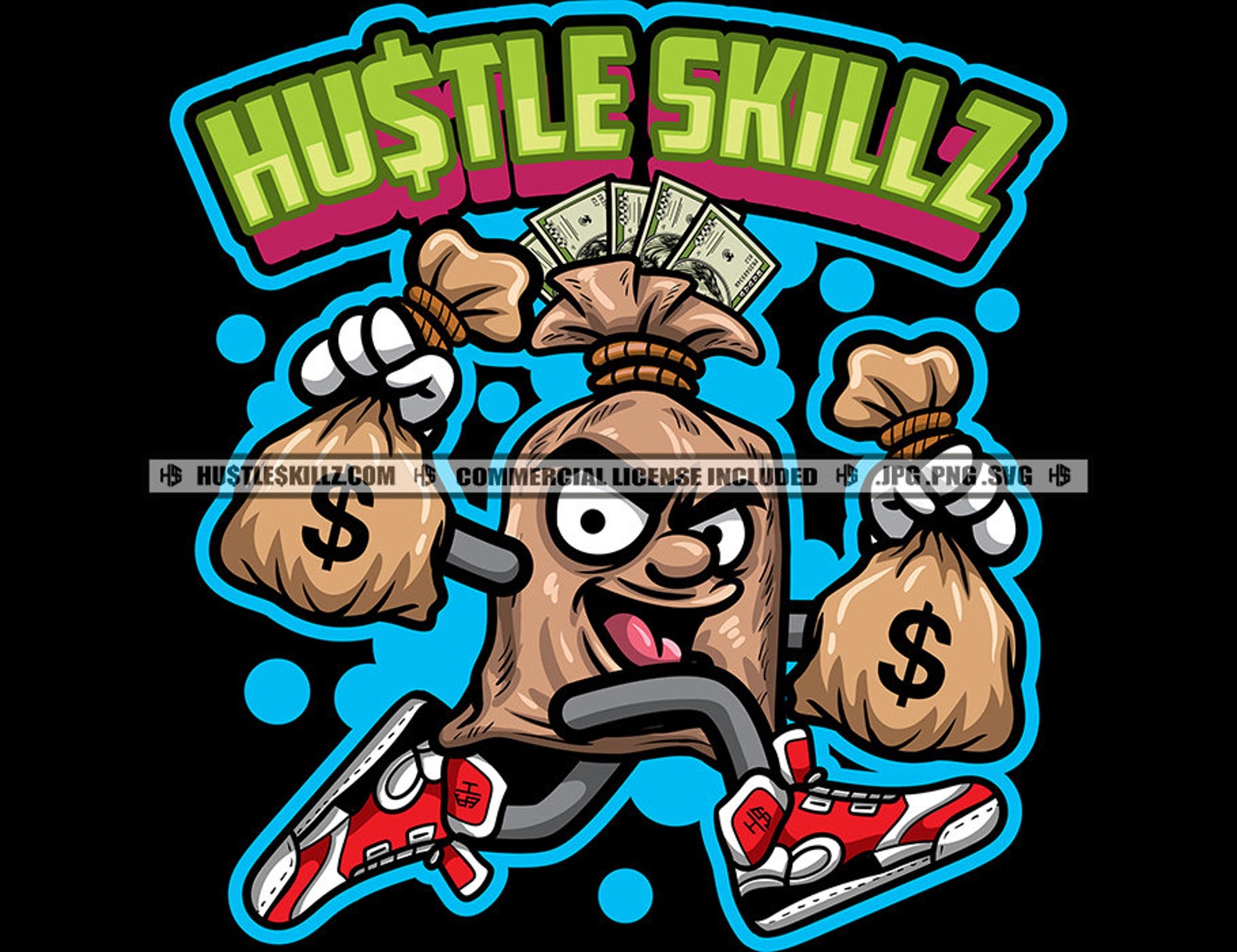 Gangster Money Bag Cartoon Character Running Cash Bags Evil Sarcastic ...